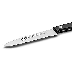 ARCOS Paring Knife 5 Inch Stainless Steel. Serrated Tomato Knife for Cutting and Chopping. Ergonomic Polyoxymethylene Handle and 130mm Blade. Series Universal. Color Black
