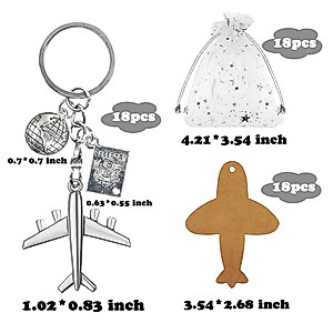 18 Sets Airplane Party Favors Travel Adventure Party Favors Airplane Compass Keychains Airplane Tags Organza Bags for Adventure Theme Party Graduation Travel Party Baby Shower Supplies (Style 1)
