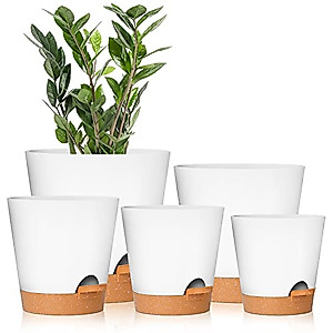 GARDIFE Plant Pots 7/6.5/6/5.5/5 Inch Self Watering Planters with Drainage Hole, Plastic Flower Pots, Nursery Planting Pot for All House Plants, African Violet, Flowers, and Cactus,White