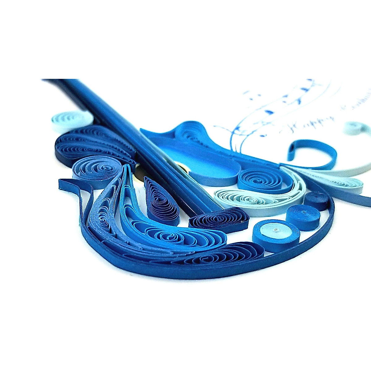 Blue Guitar with "Happy Birthday" Quilling Greeting Card, 6x6" with Envelope. Blank Inside. Hand-made. Suitable for Framing.