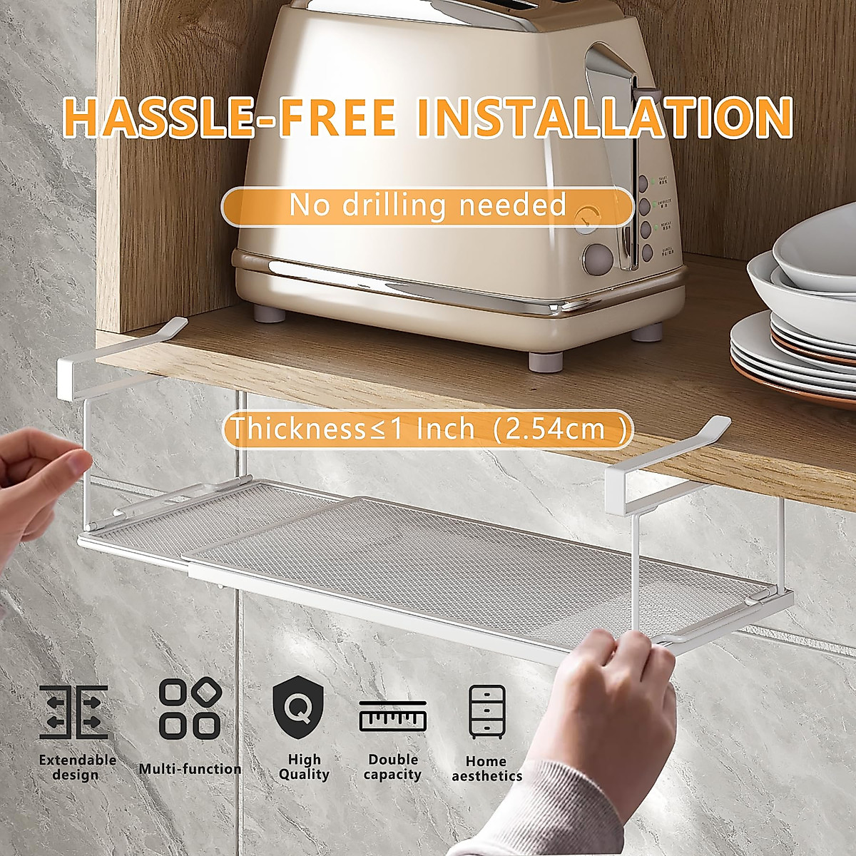 YOLOPARK Under Shelf Organizer, Extendable Under Shelf Storage for Pantry Cabinet, Laundry Room, Shoe Bench, Closet