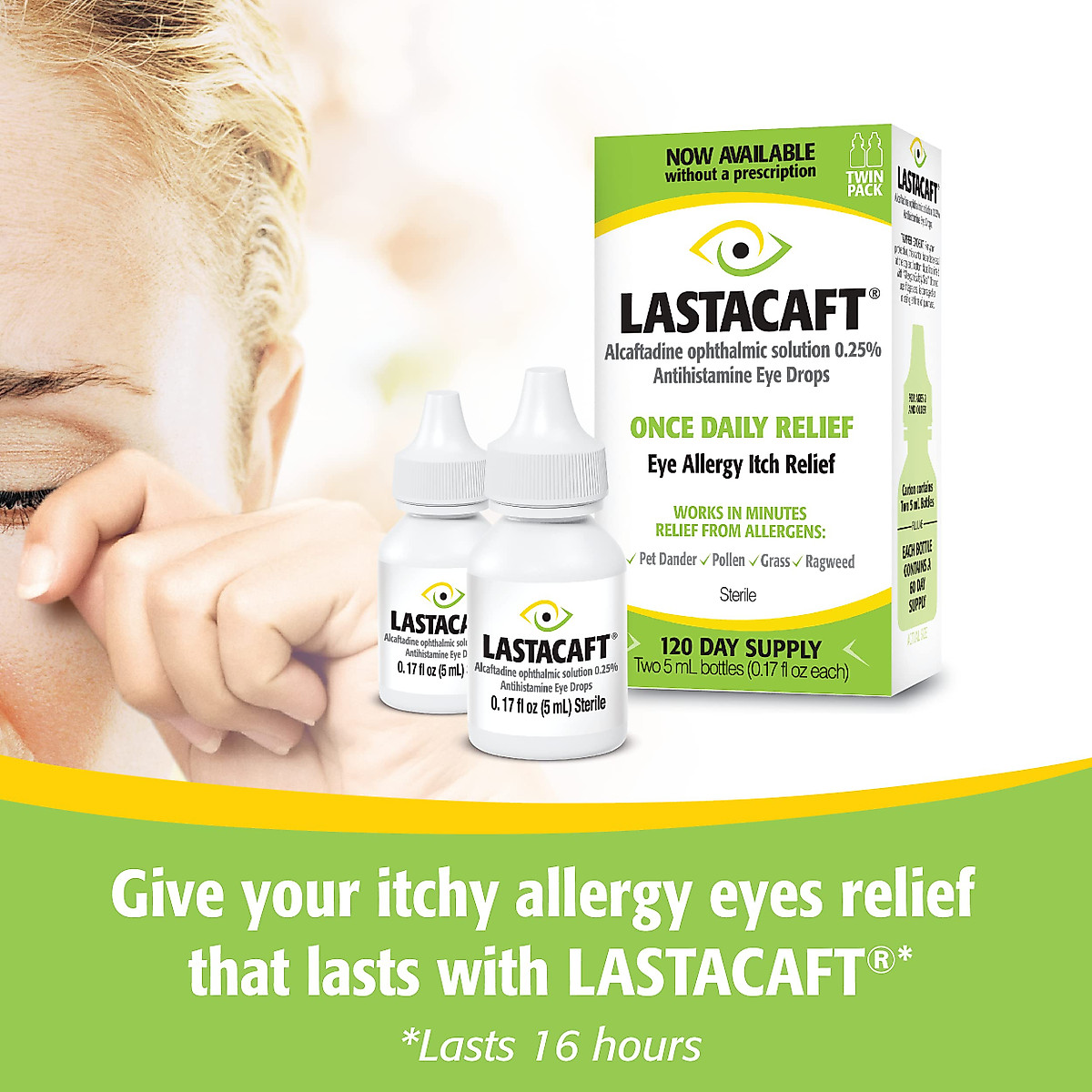 LASTACAFT Once Daily Eye Allergy Itch Relief Drops, 120 Day Supply, 0.17 Fl Oz (Pack of 2)