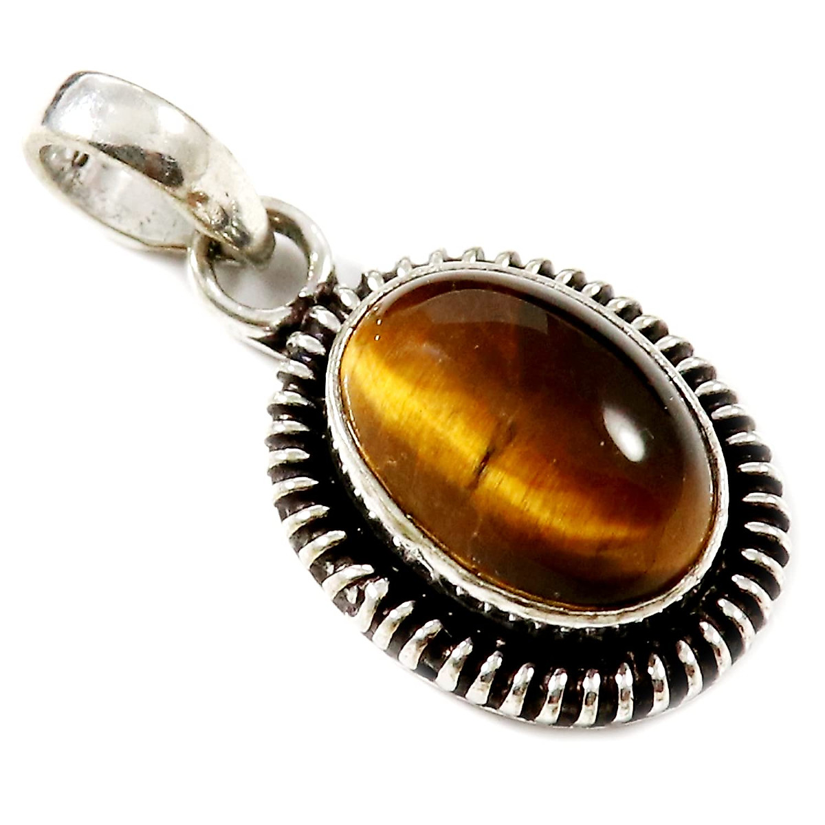 Tiger Eye Pendant Solid 925 Sterling Silver Natural Gemstone Jewelry ISP02H