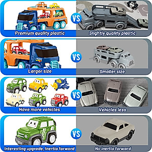 FGSOSO Toys for 1 2 3 4 5 Year Old Boy,7 in 1 Cartoon Vehicles Playset Carrier Car Toy Truck Transport Car with Lights and Melodys,Friction Power Push and Go Toys Car for Toddler Party Birthday Gifts