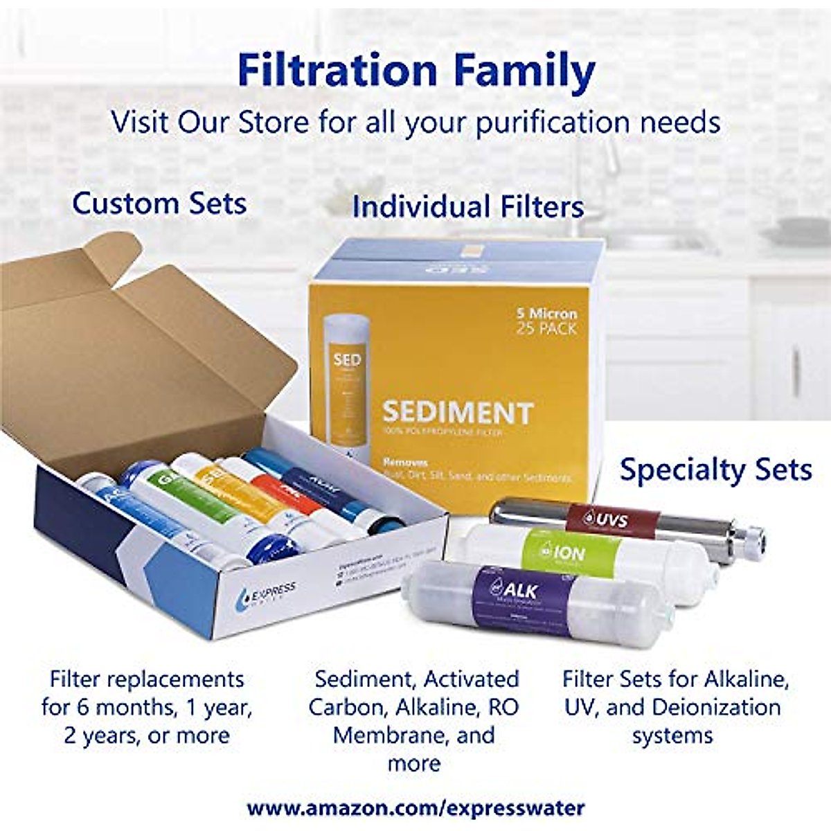 Express Water – 6 Months Alkaline Reverse Osmosis System Replacement Filter Set – 4 Filters – 10 inch Size Water Filters