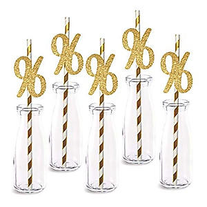 96th Birthday Paper Straw Decor, 24-Pack Real Gold Glitter Cut-Out Numbers Happy 96 Years Party Decorative Straws