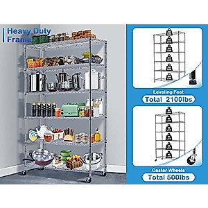 6-Tier Metal Wire Shelving Unit w/Wheels Height Adjustable Storage Rack NSF Certified Storage Shelves 2150/500 Lbs Capacity Standing Utility Shelf for Laundry Kitchen Pantry Garage Organization
