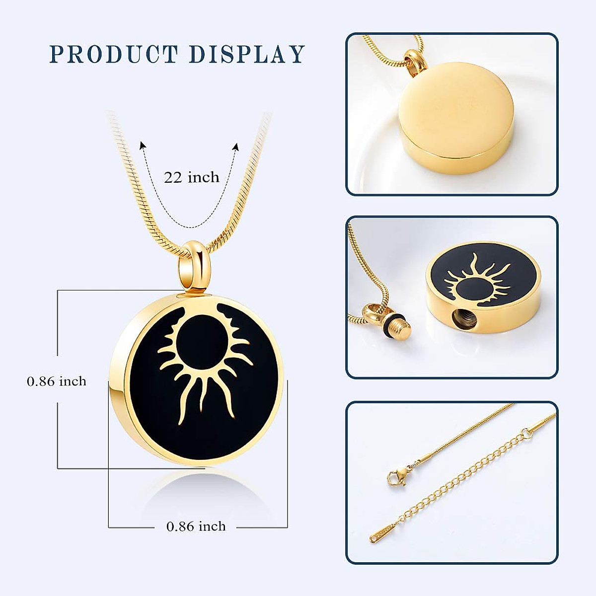 Eye of the Sun Cremation Necklace for Ashes Stainless Steel Urns Necklace for Ashes Keepsake Ash Pendant for Loved One Memorial Jewelry for Ashes