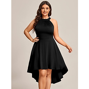 Ever-Pretty Women's Plus Size A-Line Sleeveless High Low Halter Semi Formal Dresses for Women Black XL