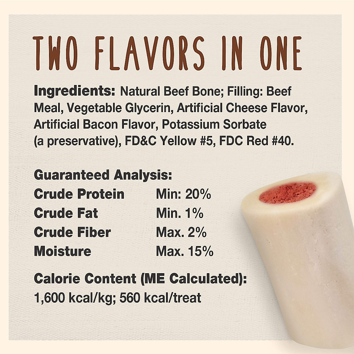 Cadet Double Stuffed Shin Bone - Highly Digestible, High Protein, Long-Lasting Dog Chew Bone for Aggressive Chewers, Supports Dental Health, - Bacon & Cheese Flavor, Small (1 Count)