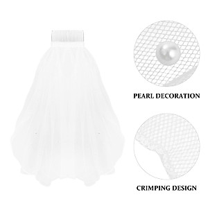 FRCOLOR Bridal Wedding Veil Women's Short Vails with Peals Tulle for Bachelorette Party 39cm/15” Single Tier Veil With Comb Wedding Party Bride Veil