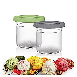 2/4/6PCS Creami Deluxe Pints, for Ninja Creami Ice Cream Maker,16 OZ Pint Ice Cream Containers Reusable,Leaf-Proof for NC301 NC300 NC299AM Series Ice Cream Maker,Gray+Green-4PCS