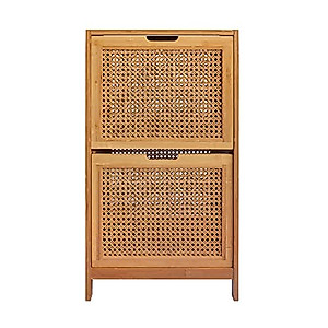 2-Shelf Storage Drawers, a Combination of Rattan-Weaved Basket and Natural Bamboo, Light Weight Night Stand