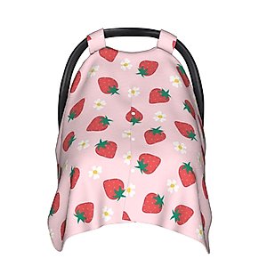 KiuLoam Strawberry Flowers Baby Car Seat Canopy, Nursing Cover for Mom Breastfeeding Scarf, Infant Car Seat Cover/Multiuse Baby Stroller Covers for Babies Boys Girls