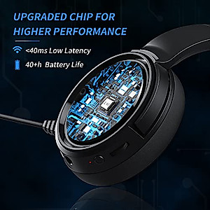 BINNUNE 2.4G/Bluetooth Wireless Gaming Headset with Microphone for PS4 PS5 Playstation 4 5, 40 Hours Playtime, PC USB Gamer Headphones with Mic for Laptop Computer Black/Red