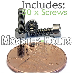MonsterBolts - M2.5 x 8mm Socket Head Screws, DIN 912, A2 Stainless Steel, 50 Pack