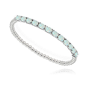 B. BRILLIANT Sterling Silver Synthetic White Opal Oval Beaded Stretch Stackable Bracelet for Women