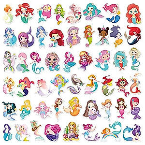 50PCS Kawaii Cartoon Mermaid Stickers Sweet Mermaid Fairy Stickers Waterproof Bedroom Wardrobe Car Skateboard Motorcycle Bicycle Luggage Guitar Laptop Phone DIY Decal Vinyl Stickers for Kid Girl (mermaid)