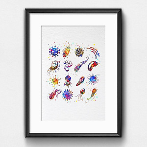 Dignovel Studios 8X10 Unframed Bacteria Watercolor Art Print Biology Medical Art Microbiology Virus Art Abstract Bacteriophage Science Home Office Wall Decor Poster DN675