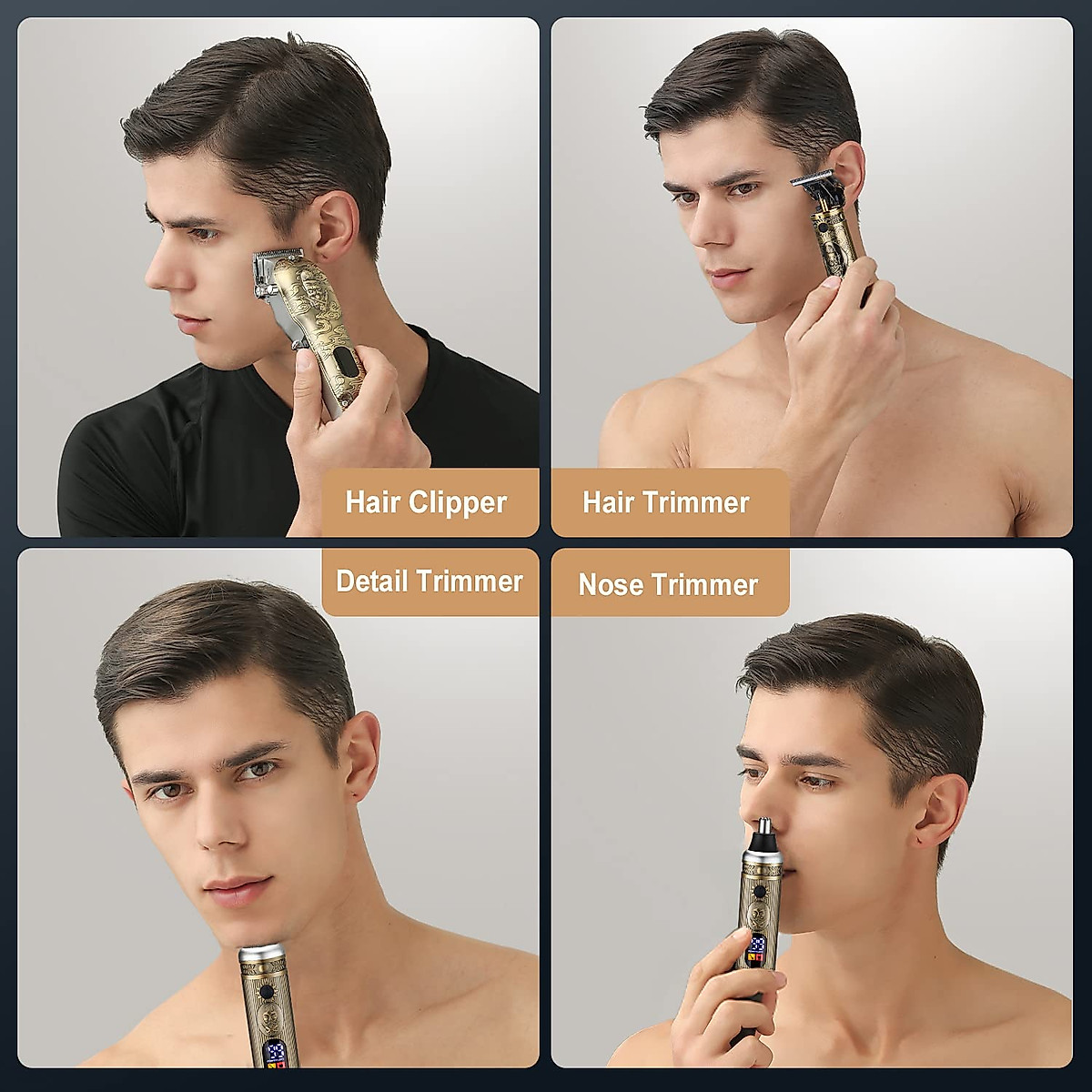 Suttik Hair Clippers for Men Nose and Beard Trimmer Set, Professional Cordless Barber Clippers for Hair Cutting Grooming Kit, Rechargeable, LCD Display