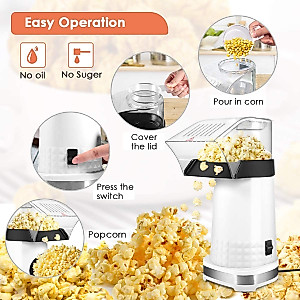 Popcorn Machine High Popping Rate, 3.5 Quarts, 1200w, 2 Min Fast Popping Air Popper Popcorn Maker, No Oil, BPA-Free, Food Safe Mini Popcorn Machine with ETL Certified, Popcorn Poppers for Home