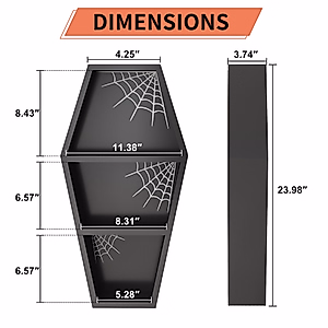 Beskadi Goth Coffin bookshelf 24 inches with Spider Web, Wooden Tall Coffin Shelf Stand Gothic Decor, Crystal Shelf for Display, Black Spooky Curio Shelf for Home Decor, Witchy Room Decor for Oddities
