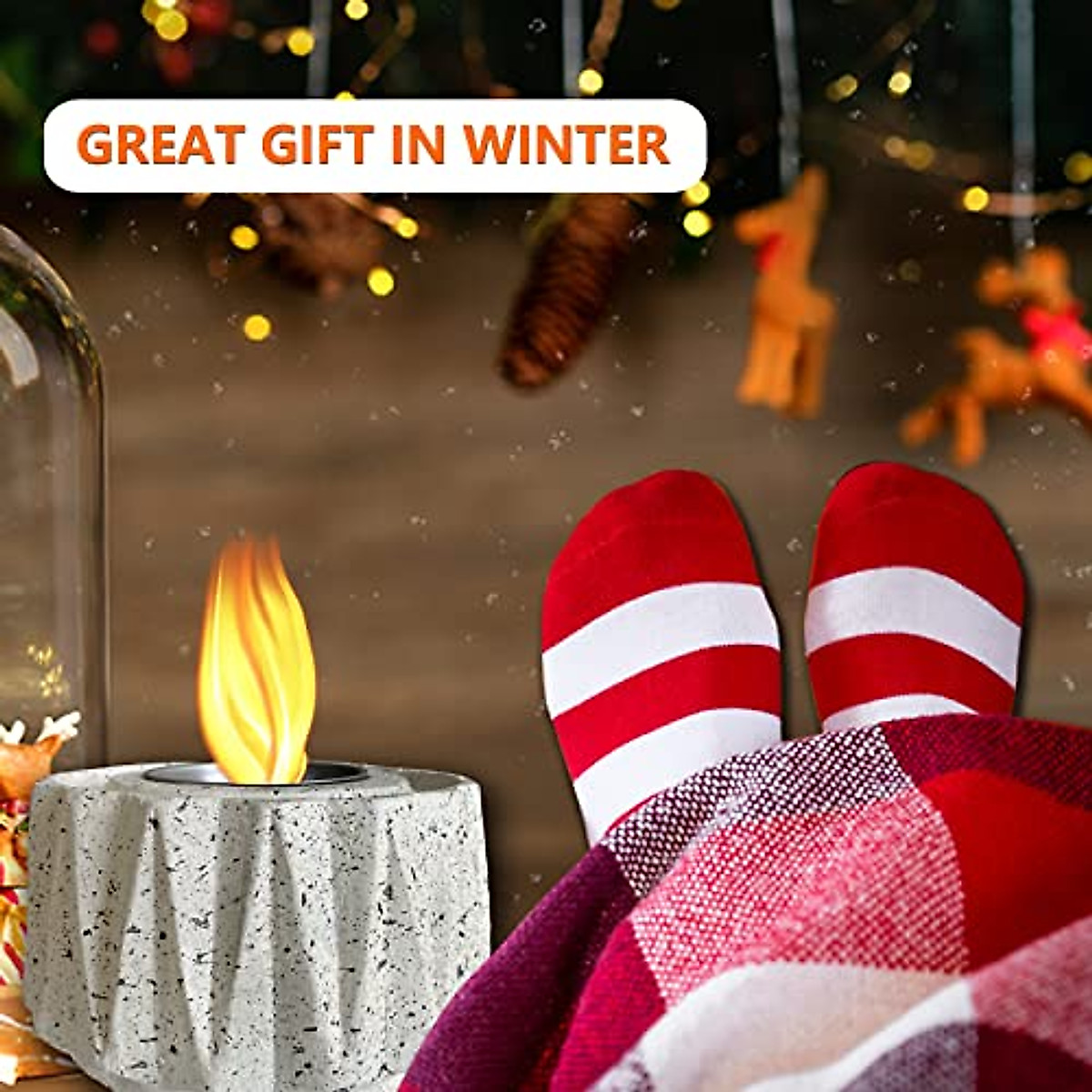 Tabletop Fire Pit, Smokeless Ethanol Alcohol Fire Pit, Portable Concrete Fire Bowl Pot, Indoor Outdoor Garden Patio Personal Fireplace, Home Decor, Long Time Burning Thanksgiving Day Chiristmas Gifts