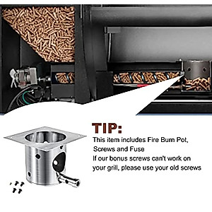 QuliMetal 304 Stainless Steel Fire Burn Pot Replacement Parts for Traeger and Pit Boss Pellet Grills, Durable Firepot with Ash Remover, Screws and Fuse