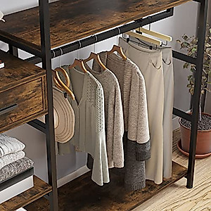 HAGAZU Standing Closet Clothing Rack, Open Wardrobe,Metal Closet Organizer System with Shelves and Hooks for Bedroom, Laundry, Walk-in Closet