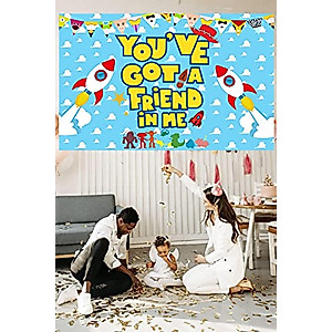 Toy Inspired Story Backdrop Blue Sky White Clouds Backdrops You've Got A Friend in Me Cartoon Story Backdrop for Boys Girls Bday Party Supplies Decorations Background-5x3.3ft