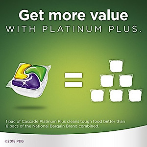 Cascade Platinum Dishwasher Pods, ActionPacs Dishwasher Detergent with Dishwasher Cleaner Action, Lemon Platinum Plus, 70 Count