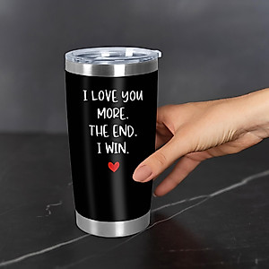 TEEZWONDER Couple Gifts for Him Her - I Win Black Stainless Steel Insulated Coffee Tumbler With Lid 20 Oz - Anniversary Wedding Birthday Gifts for Men Girlfriend Boyfriend Wife Husband