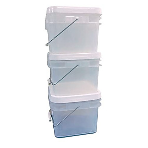 House Naturals 2 Gallon Square Food Grade Bucket Container Pail with Lid Metal Handle (Pack of 3) Made in USA