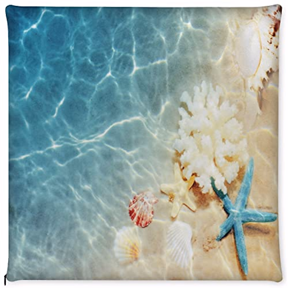 Beach Theme Starfish Coral Seashell Seat Cushion, Memory Foam Chair Cushion 16x16inch with Washable Cover Soft Indoor Seat Cushions Pillow Square Chair Pad for Dining Office Chair, Car, Patio