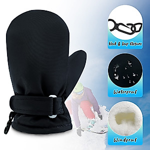 POXIMI Winter Toddler Snow Gloves Baby Boys Waterproof Gloves for Girls Warm Mittens Fleece Ski Mittens for Outdoor Sports (Black, 1-2T)