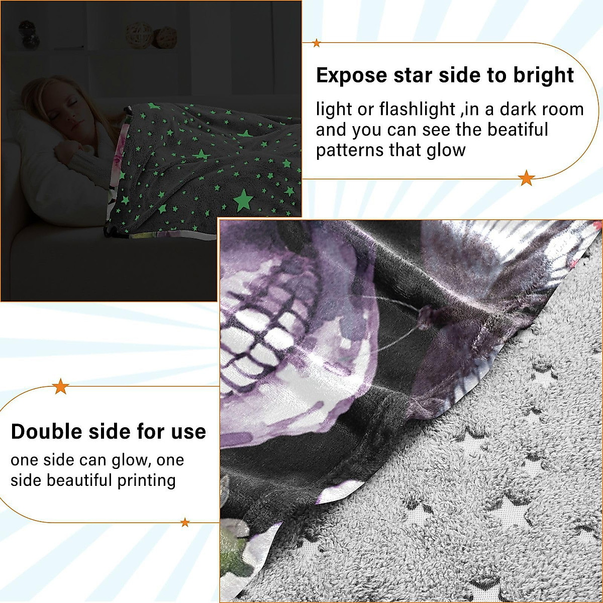 Joko Ivery Skulls Flowers Birds Butterflies Premium Soft Travel Blanket Pillow Airplane Blanket with Hand Luggage Belt & Backpack Clip Travel Pillow and Blanket 2 in 1 for Airplane Car Office Home