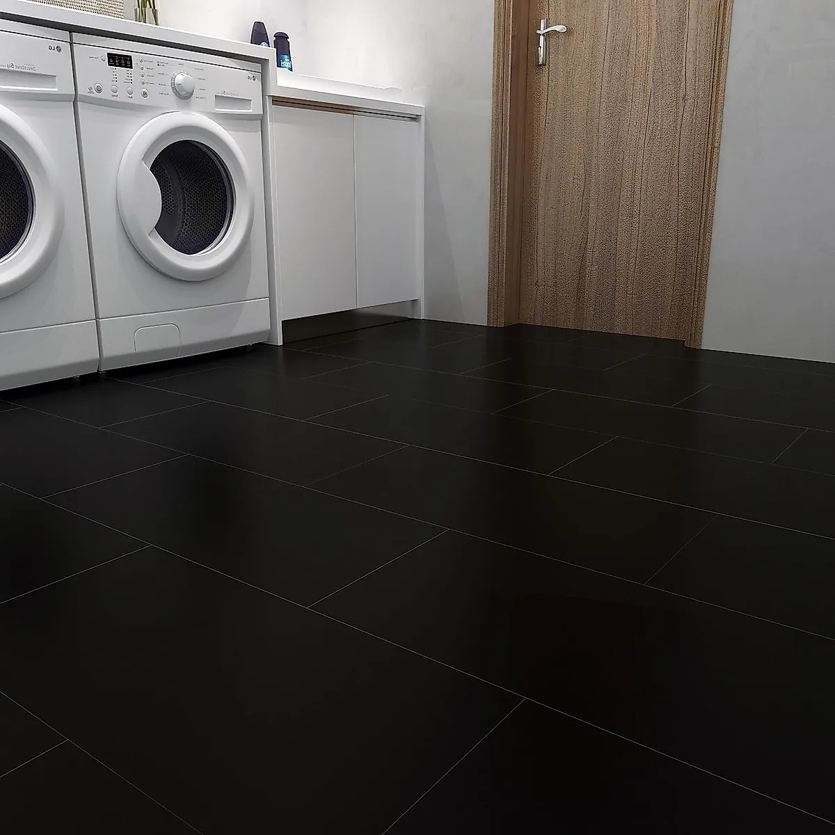 Decotalk Black Peel and Stick Floor Tile, Bathroom Floor Tile Waterproof, Black Vinyl Flooring, 12"x24", 15PCS Vinyl Plank Flooring, Floor Tile Stickers Peel and Stick, Black Flooring Tiles for Floor