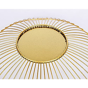 IBWell Short Curved-Edge Modern Creative Stylish Single Tier Dish,Metal Iron Wire Fruit Vegetables Bread Decorative Stand Serving Bowls Basket Holder (Gold)