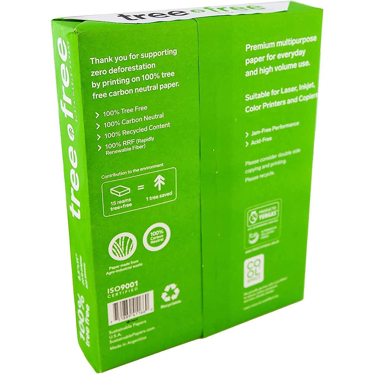 Tree Free Copy Paper, 20 LB, 8.5" x 11", 92 Bright 100% Tree Free Carbon Neutral Acid Free, Made from Sugarcane Waste Fiber (500/Ream), 3-Reams