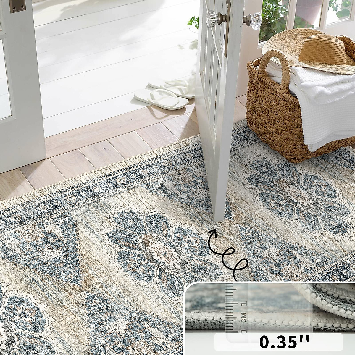 YOUFORTONG Runners for Hallways Soft Kitchen Rug Non Slip Rug Runner with Rubber Backing for Bathroom Washable Non Shedding Farmhouse Runner Rug (Blue, 2X12)