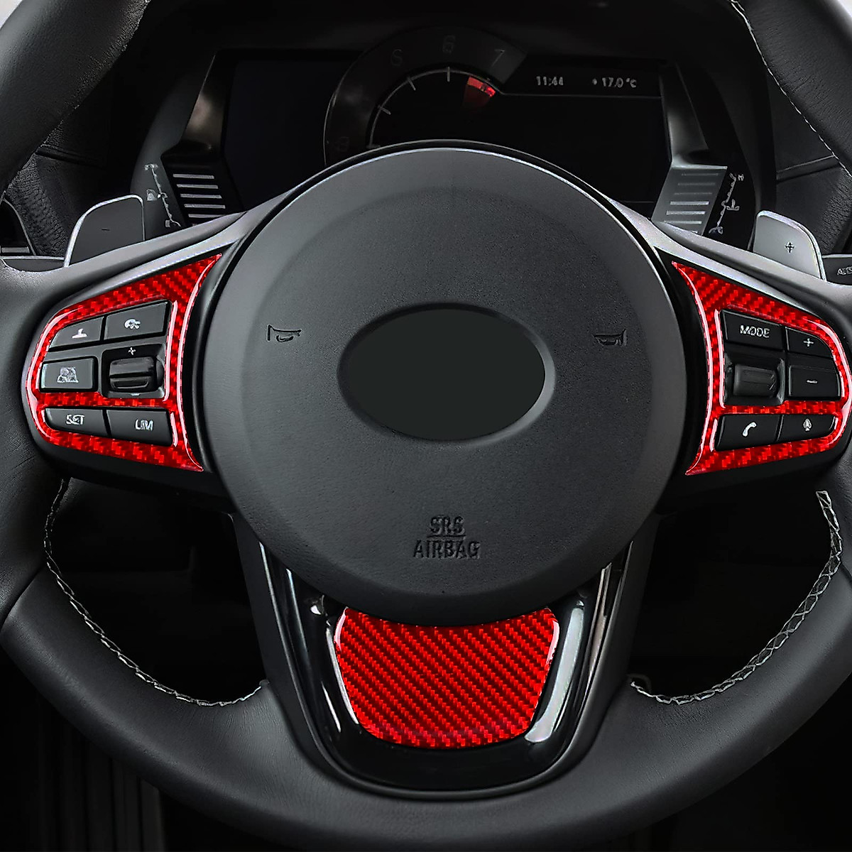 AIRSPEED Car Steering Wheel Cover Sticker Carbon Fiber Steering Wheel Button Frame Interior Decorative Trim Sticker for Toyota Supra GR A90 A91 MK5 2019-2022, Red