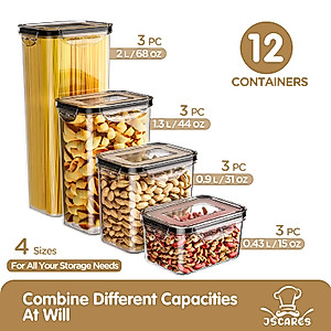 Airtight Food Storage Containers Set with Lids -12 PCS Kitchen Pantry Organization and Storage BPA-Free Plastic Food Containers for Cereal Flour Sugar and Snack, for Organizing with Labels & Marker (JSC-12)