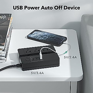 BN-LINK Power Strip with USB Ports and Outlets, Desktop Charging Station with 3 USB Ports( Total 3.4A), 3 Outlets, 4 ft Long Extension Cords, and The Groove to Hold The Cell Phone Easily