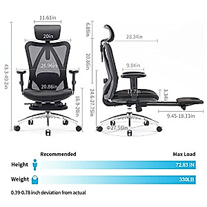 XUER Ergonomic Office Chair - Home Office Desk Chair with Footrest, Breathable Mesh Design High Back Computer Chair, Adjustable Headrest and Lumbar Support (Black)
