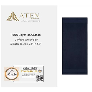 ATEN Homeware Luxury Egyptian Cotton Bath Towels Extra Large - 500 GSM 3 Pieces of 26x54 Inches Bath Sheets - Highly Absorbent and Quick Dry Towel Set - Super Soft Towels for Bathroom (Navy)