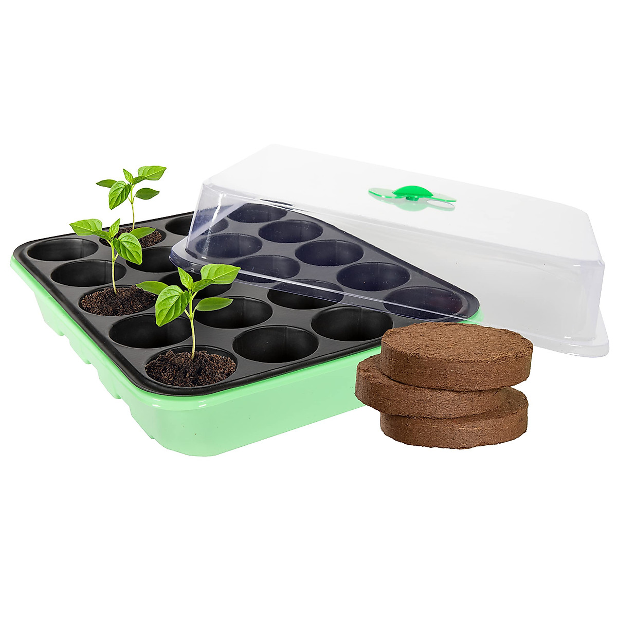 Window Garden 20 Cavity Seed Propagation Kits (2) – Complete with Fiber Soil and Ventilated Greenhouse Trays. Germinate Seeds in a Window or Under Lights for The Garden. Reusable Seedling Starter.