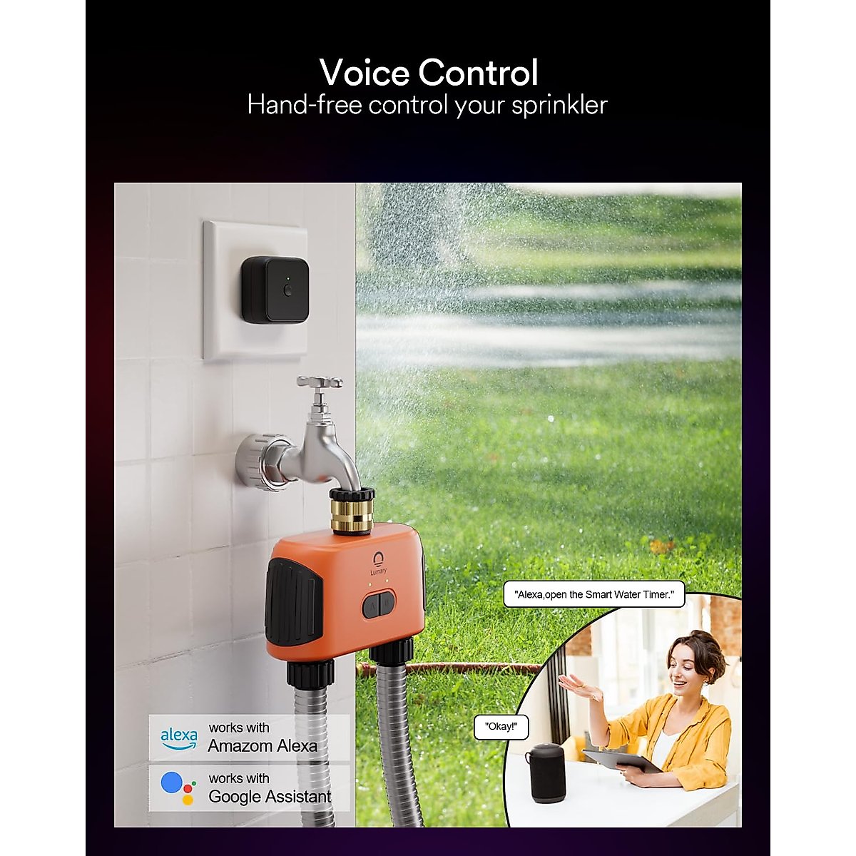 Lumary Smart Sprinkler Timer 2 Zone, WiFi Water Timer for Garden Hose, Brass Inlet Water Hose Timer Outdoor, Manual/Automatic Drip Irrigation Timer, App/Voice Control Work with Alexa