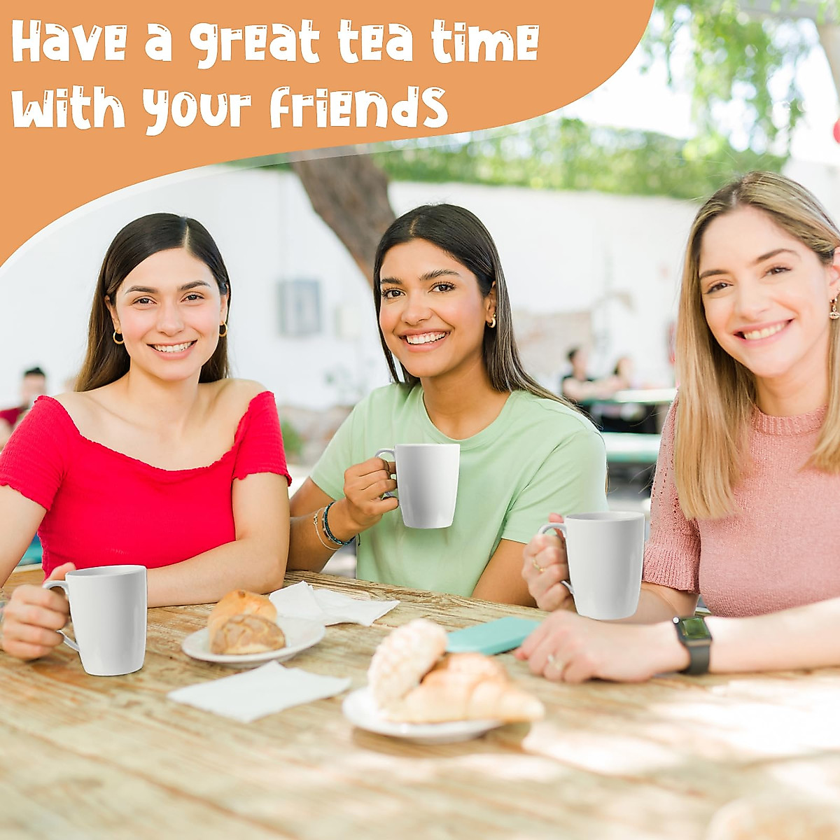 Nitial Melamine Coffee Mug Set of 12, 10 oz Melamine Cups with Handles Vintage Unbreakable Coffee Mug Retro Style Drinking Cups for Latte Party Office Home Beverage Water (White)