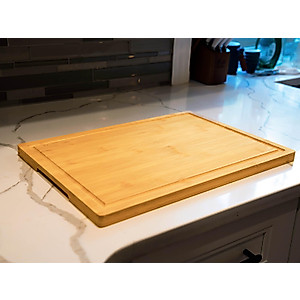 Bamboo Cutting Board for Kitchen, 18" Large Wood Charcuterie Cheese Board, Wooden Chopping Block with Side Handles and Juice Grooves