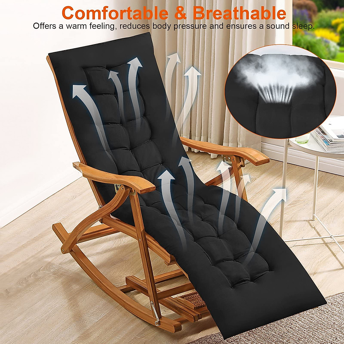 iMounTEK Lounge Chair Cushions Thickened 67x22x4 in Padding Chaise Lounger Cushion Recliner Rocking Chair Sofa Mat Pad Chair Cushion for Indoor Outdoor Furniture, Zero Gravity Chair Cushion/Black